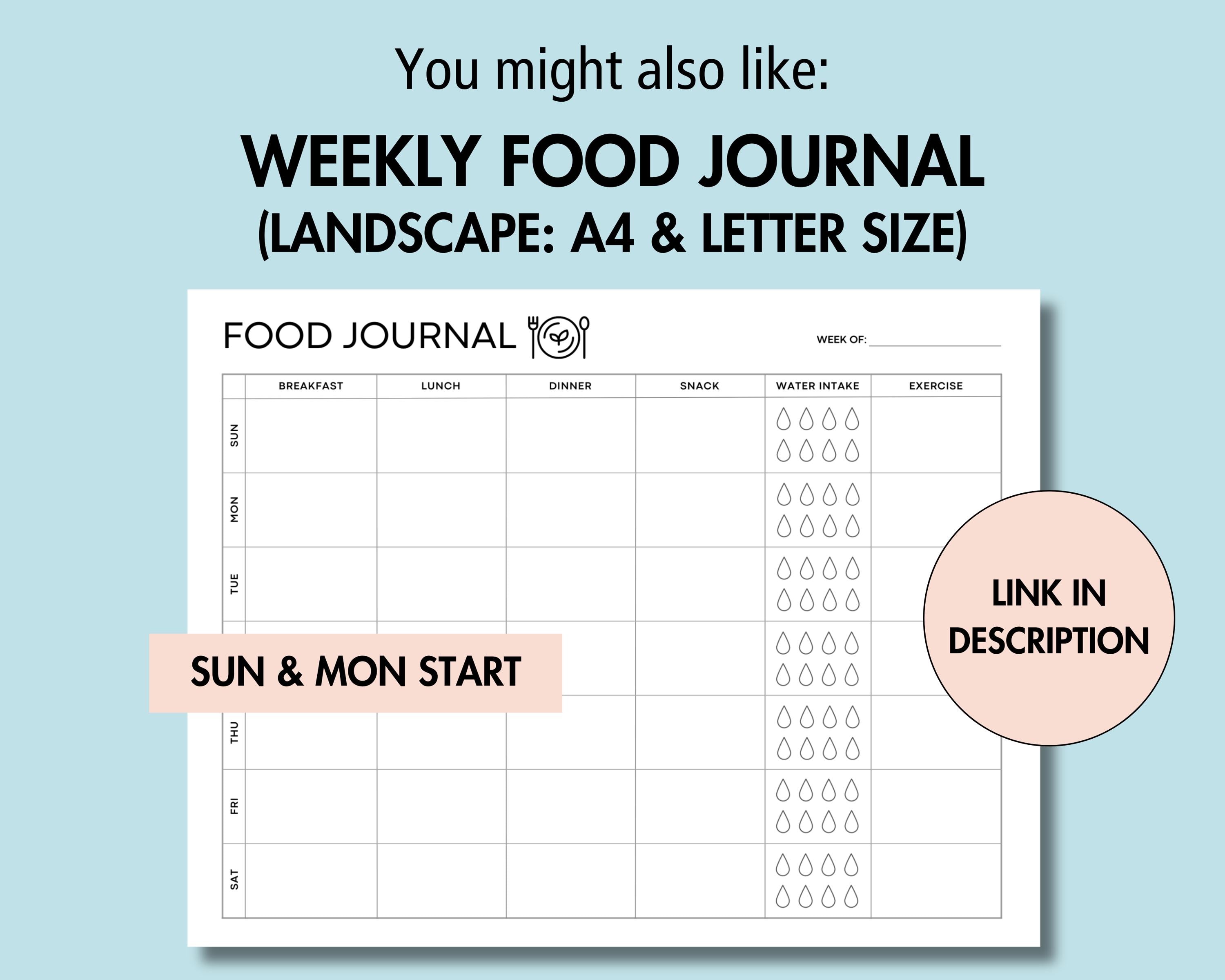 Weekly Food Journal Printable Meal Planner PDF Weekly Weight Loss ...