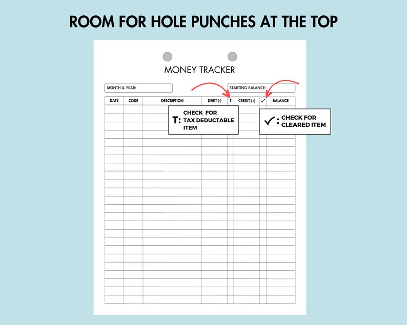 Money Tracker Printable Income and Expense Tracker PDF Checkbook ...