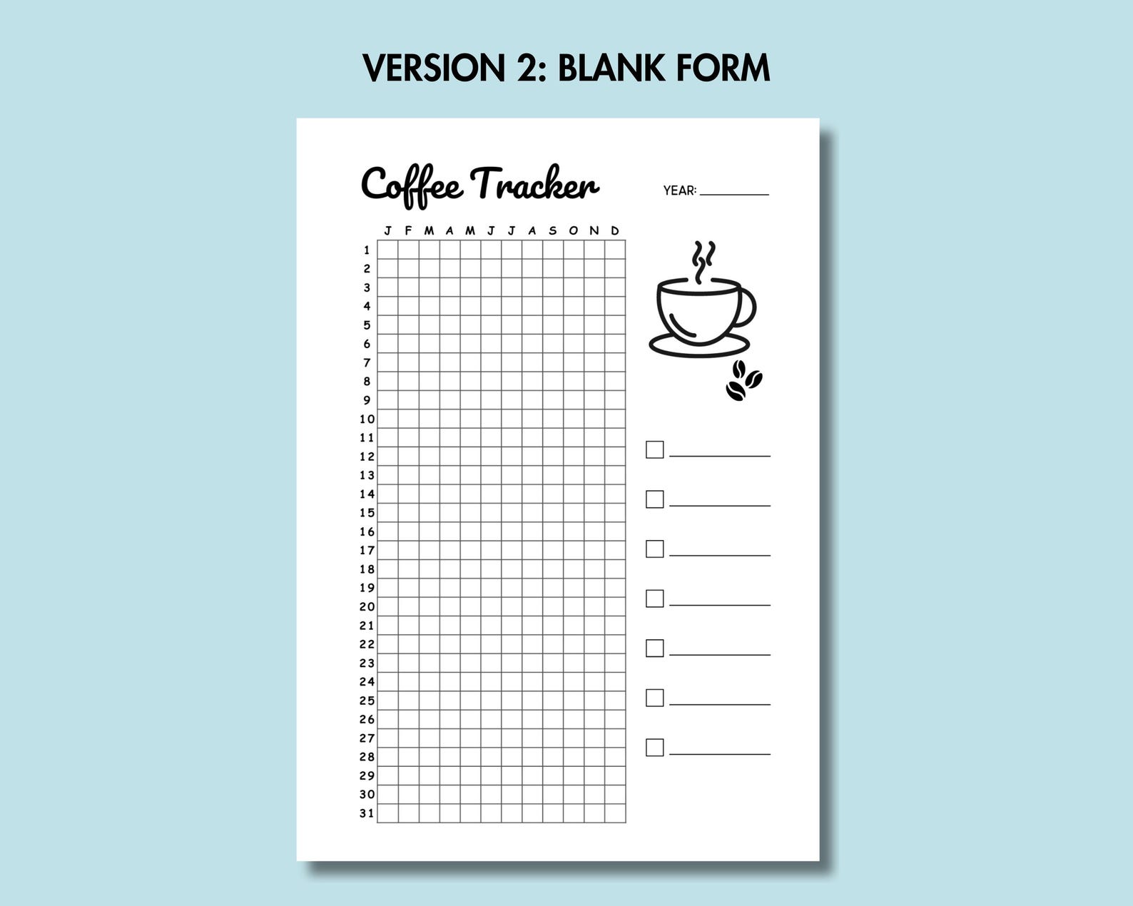 Coffee Tracker Printable Caffeine Tracker No Coffee Challenge Year in ...