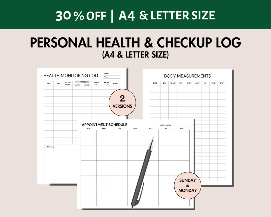 Health Monitor Log Printable Blood Sugar Log and Blood Pressure Log ...