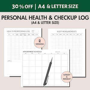 Health Monitor Log Printable Blood Sugar Log and Blood Pressure Log ...