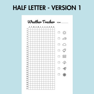 Weather Tracker Printable Daily Yearly Pixel Weather Monitoring Chart ...