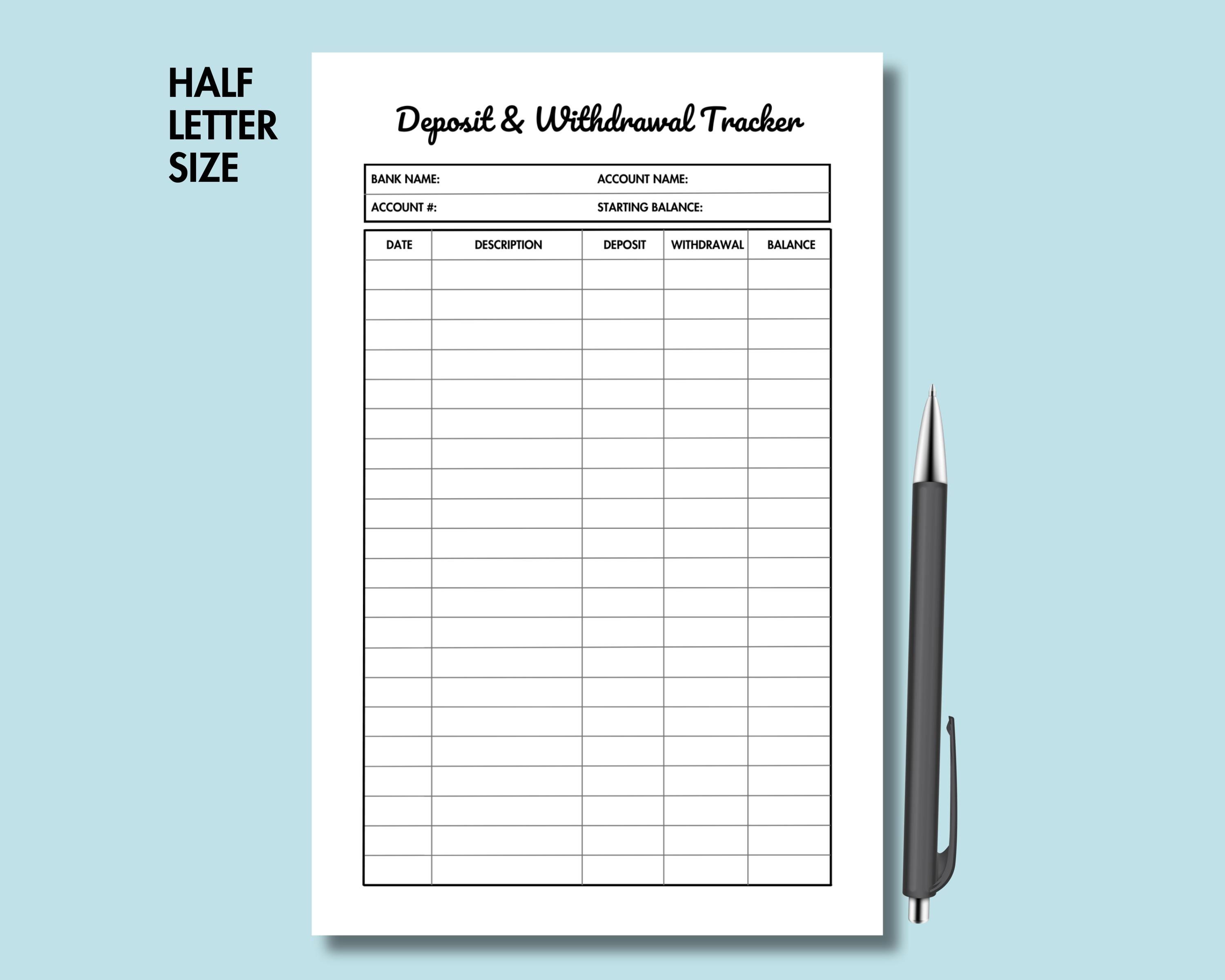 Deposit & Withdrawal Tracker Printable Bank Account Ledger PDF ...