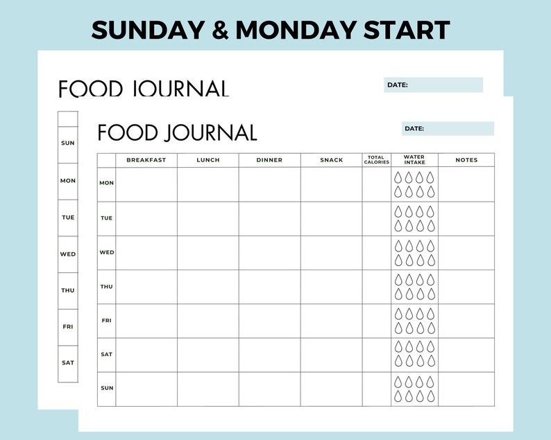 Weekly Food Journal Printable Meal Planner PDF, Weekly Weight Loss ...