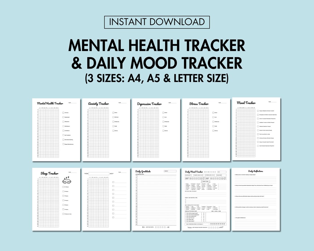 Mental Health & Mood Tracker With Journal Prompt Printable Anxiety ...