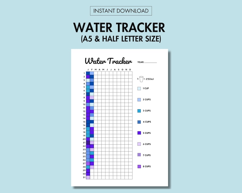 Water Tracker Daily Monthly Printable Journal Page Daily Hydration ...