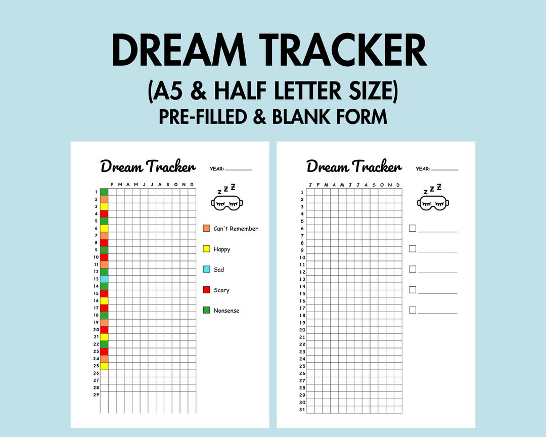 Dream Tracker Printable Dream Journal Note Daily Yearly Sleeping ...