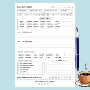 Daily Mood Tracker Journal Printable Self Care Planner Checklist PDF ...