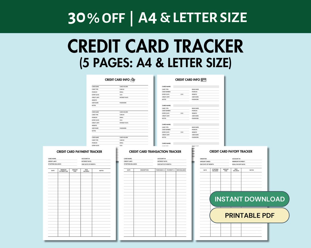 Credit Card Payment and Transaction Tracker Printable Credit Card ...