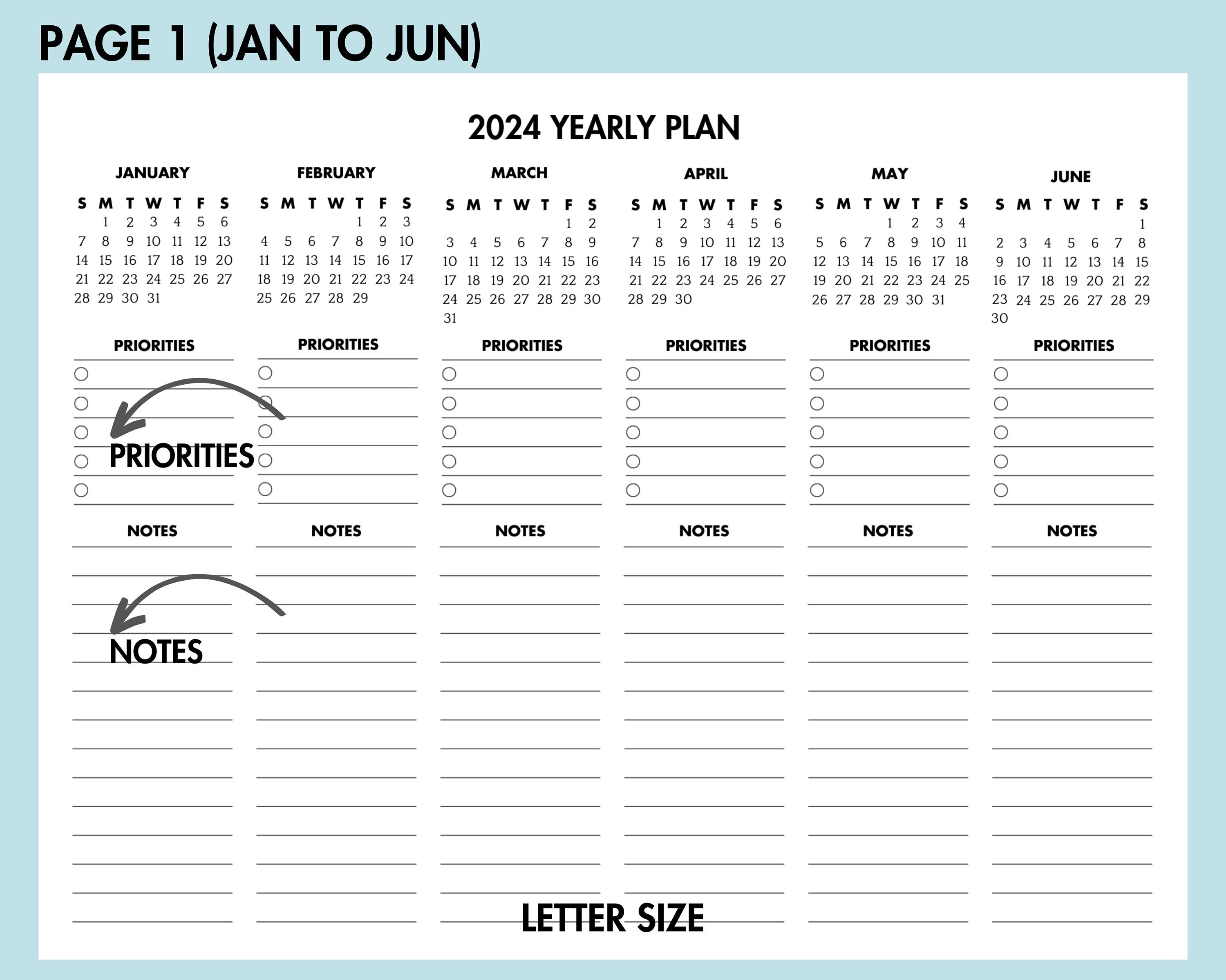 2024 Yearly Planner With Notes, 2024 Yearly Overview Printable Instant ...