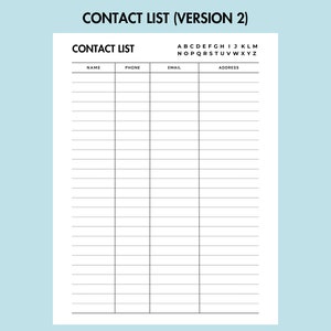 Contact List Printable Address Book PDF Home Emergency Contact List ...