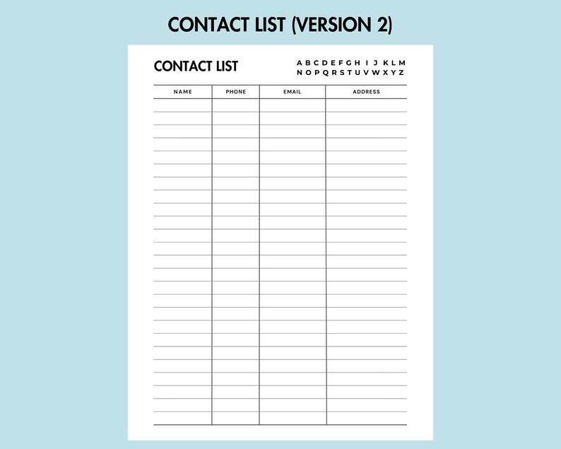 Contact List Printable Address Book PDF Home Emergency Contact List ...