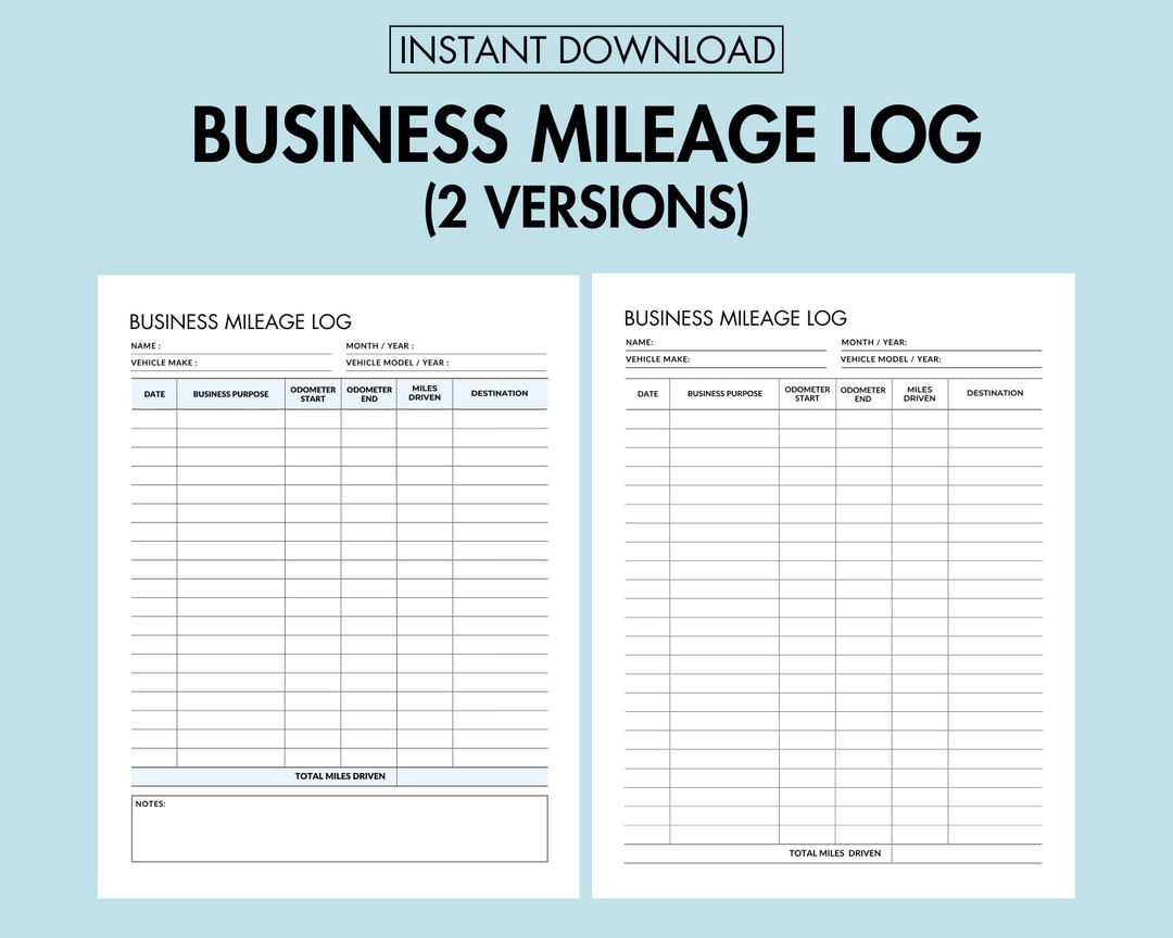Business Mileage Log Book Printable Business Mileage Tracker Log ...