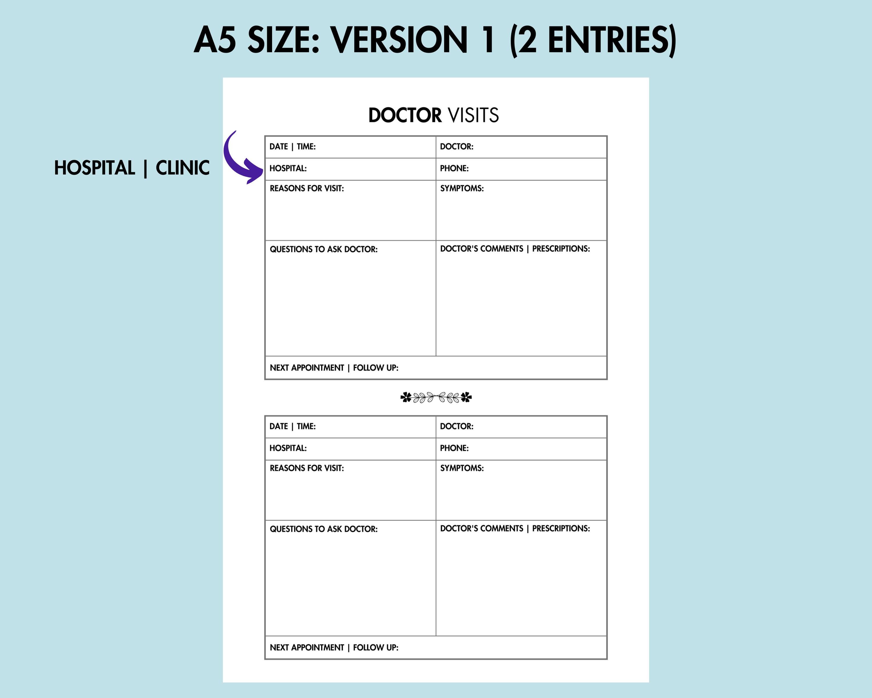 Doctor Visit Note Printable Medical Record PDF Healthcare Planner PDF ...