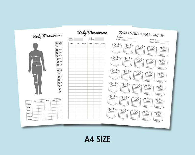 Body Measurement Tracker Printable Monthly Weight Loss Chart PDF Weight ...