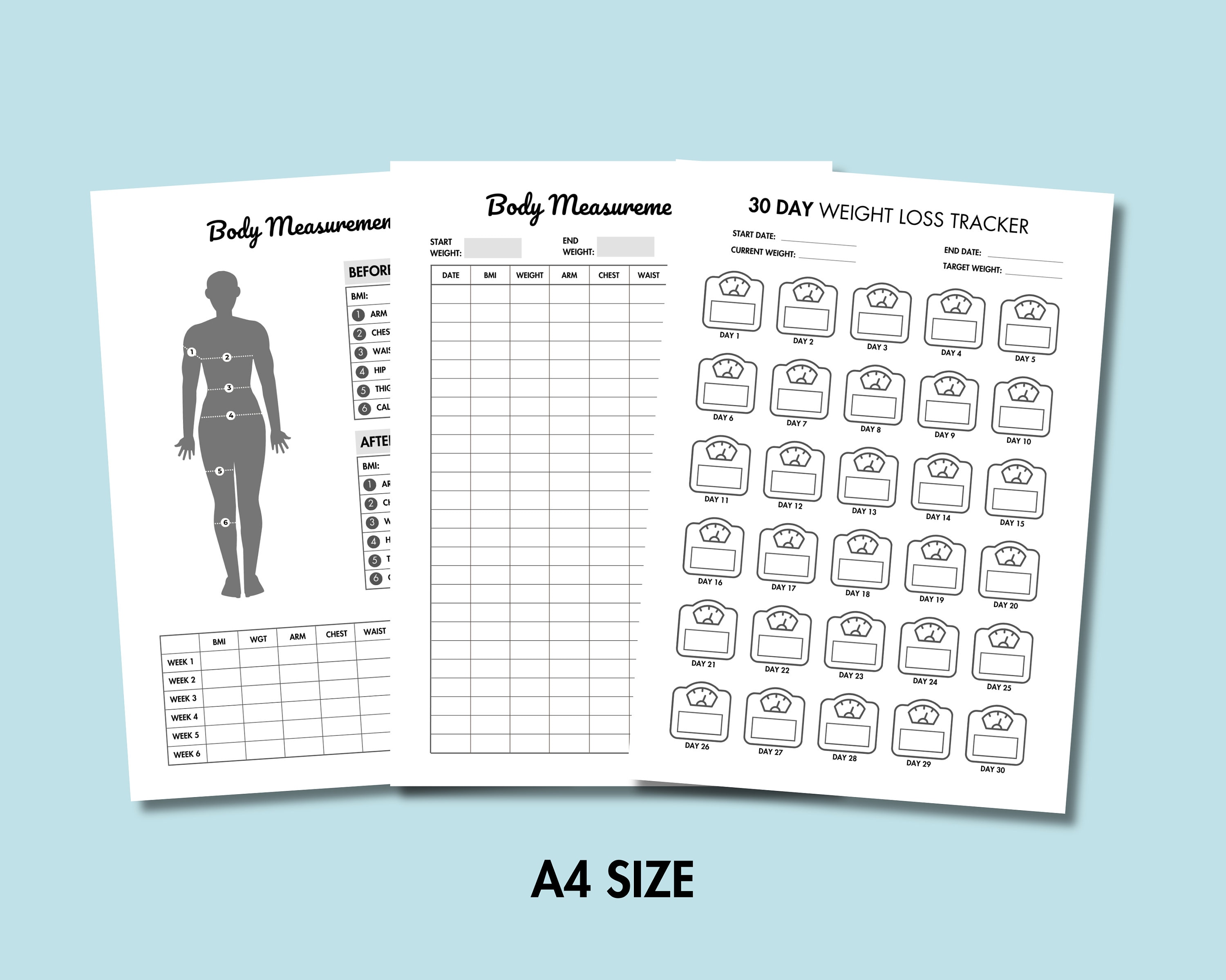Body Measurement Tracker Printable Monthly Weight Loss Chart PDF Weight ...