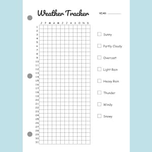 Weather Tracker Printable Daily Yearly Pixel Weather Monitoring Chart ...