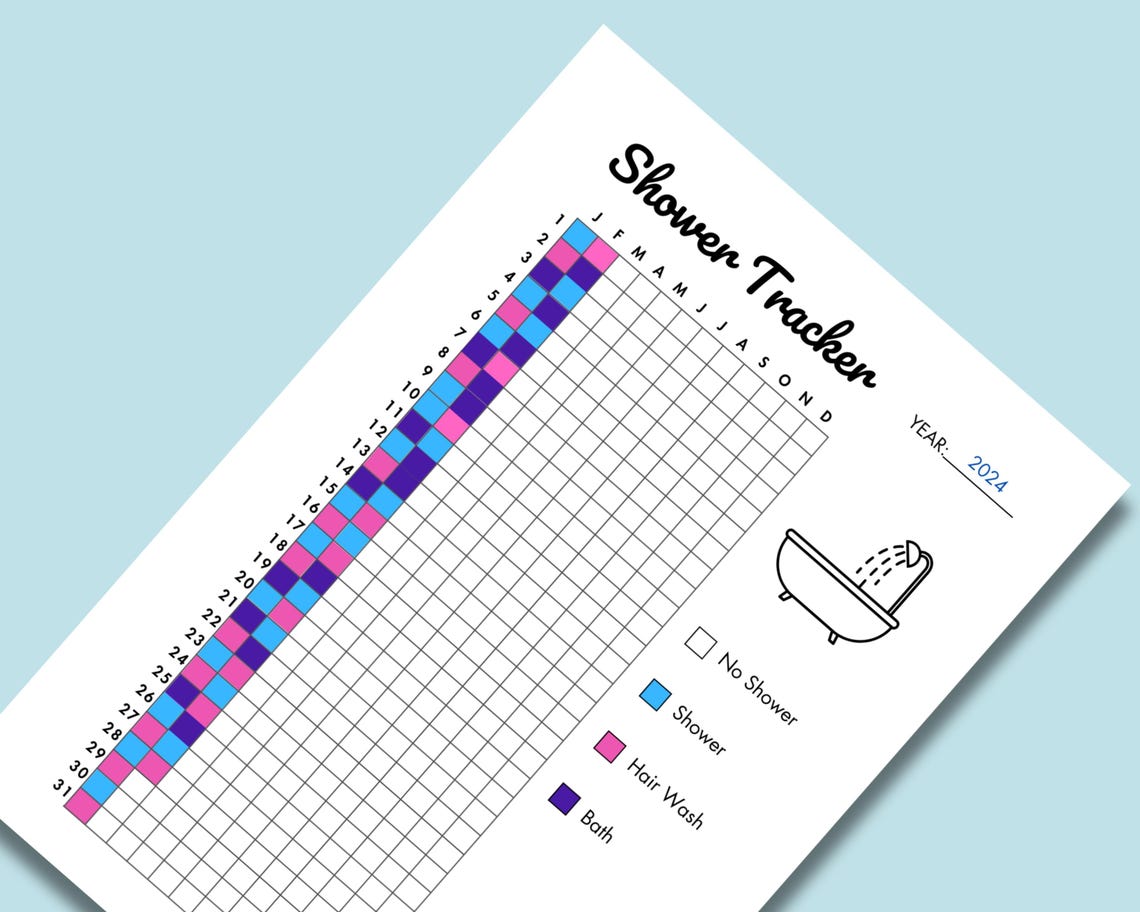 Shower Tracker Printable Hygiene Tracker PDF Hair Wash Tracker Year in ...
