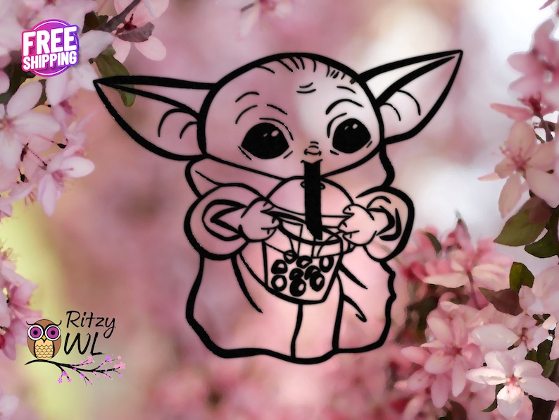Grogu Drinking Boba Tea Mandalorian Star Wars - Etsy Australia