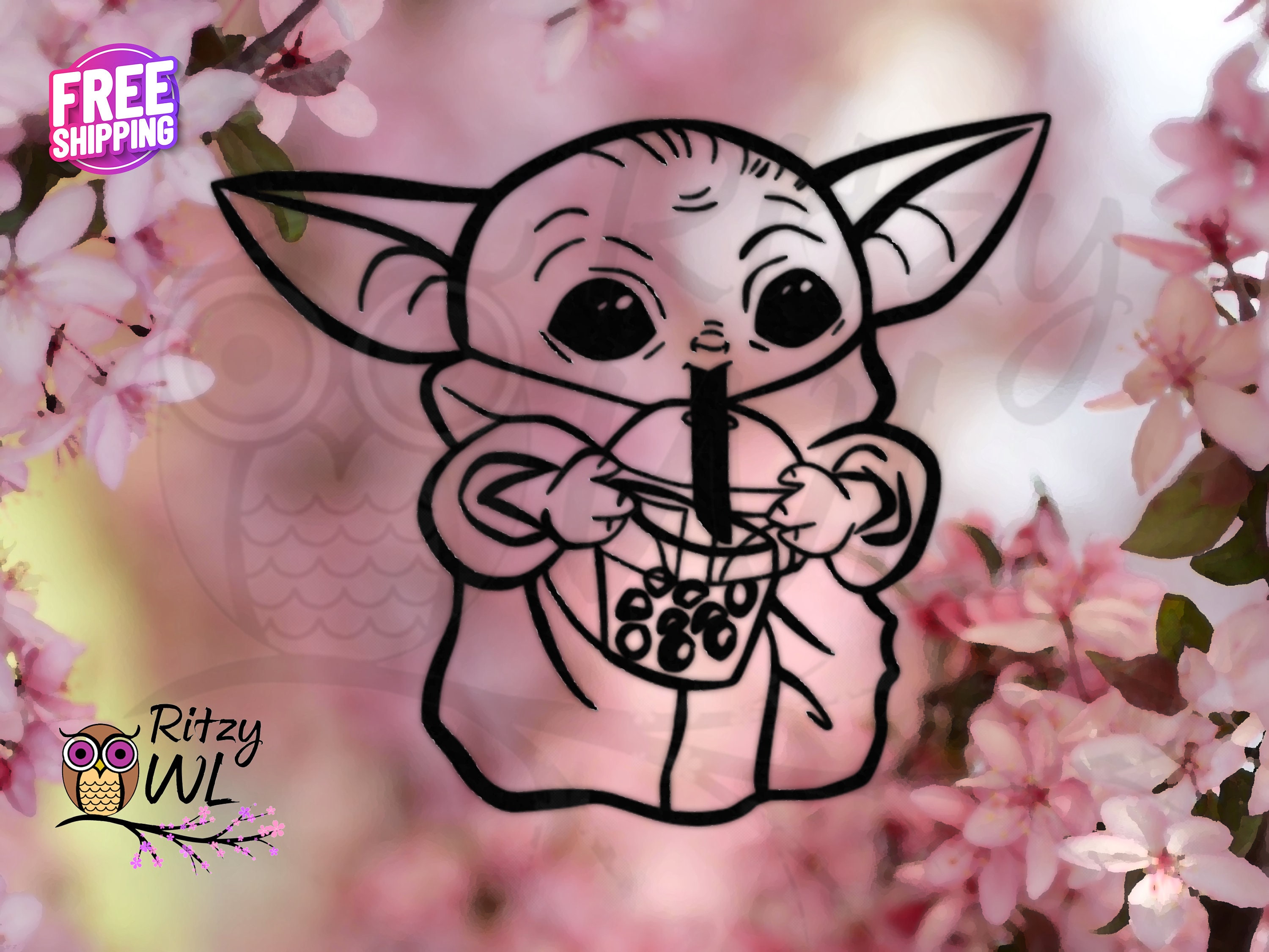 Grogu Drinking Boba Tea - Mandalorian - Star Wars Decal Sticker - Etsy ...