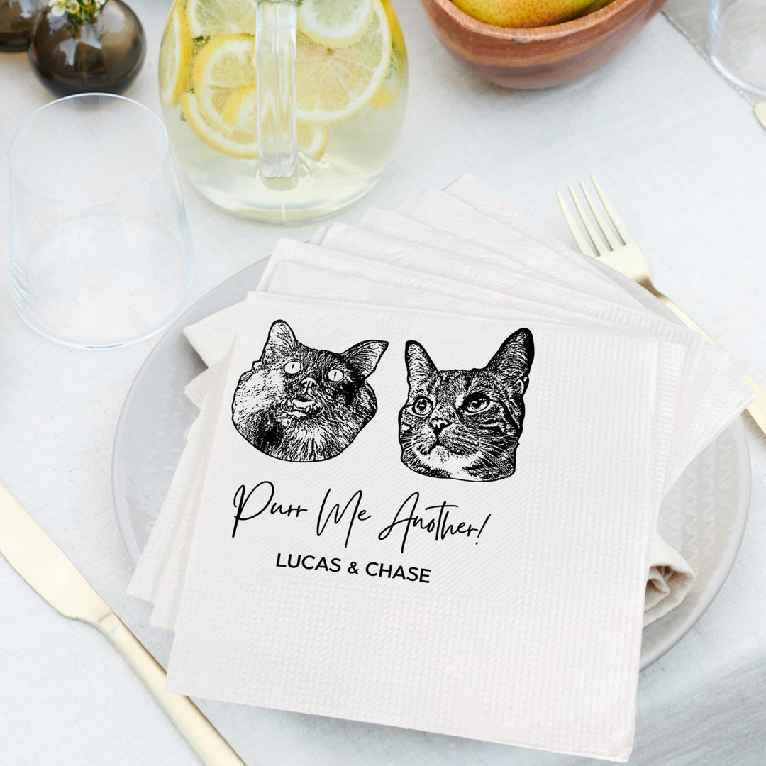 Personalized Illustrated Cat Wedding Napkins, Bridal Shower, Engagement ...