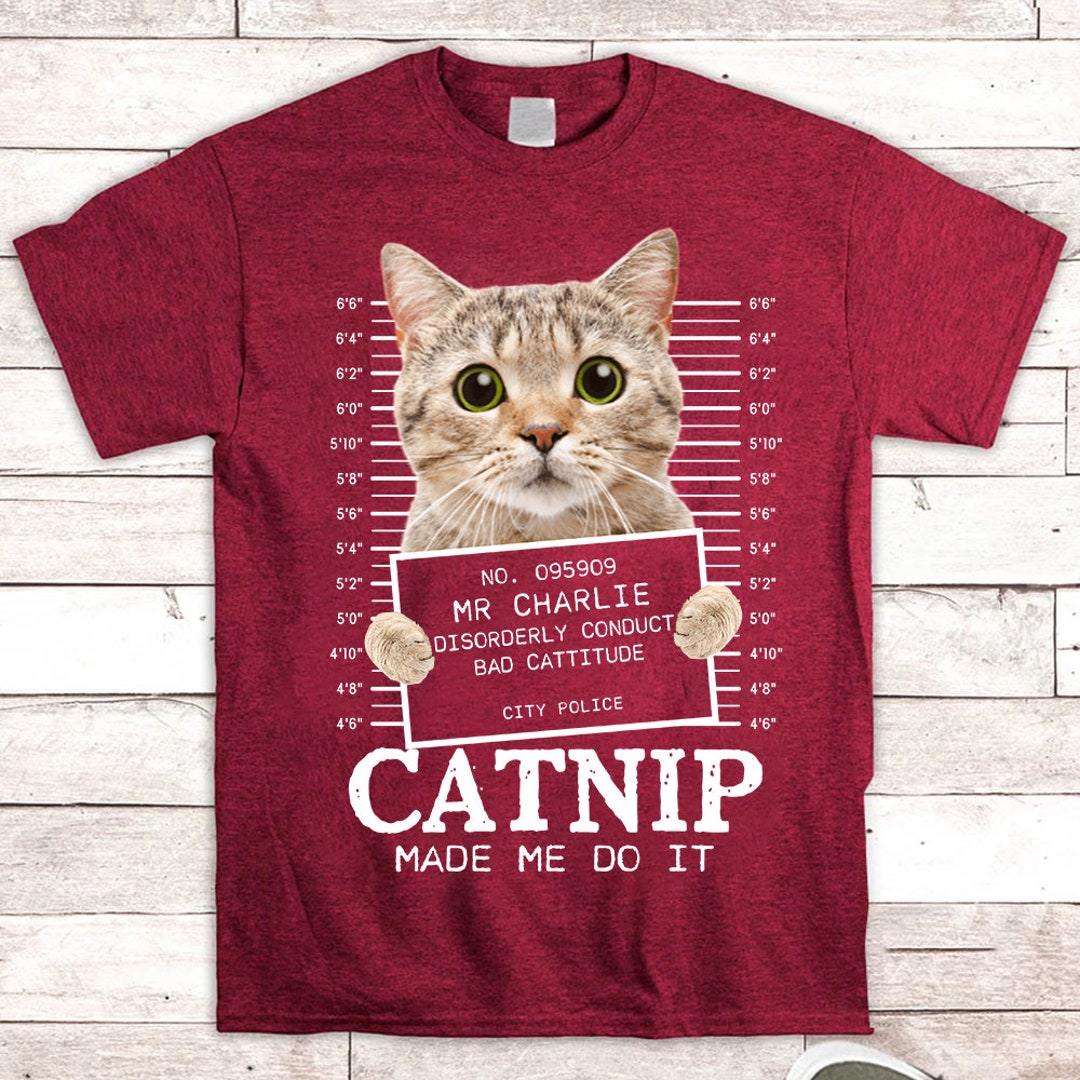 Personalized Cat Photo Unisex T-shirt, Personalized Cat Tee Shirt, Catnip Made Me Do It, Funny ...