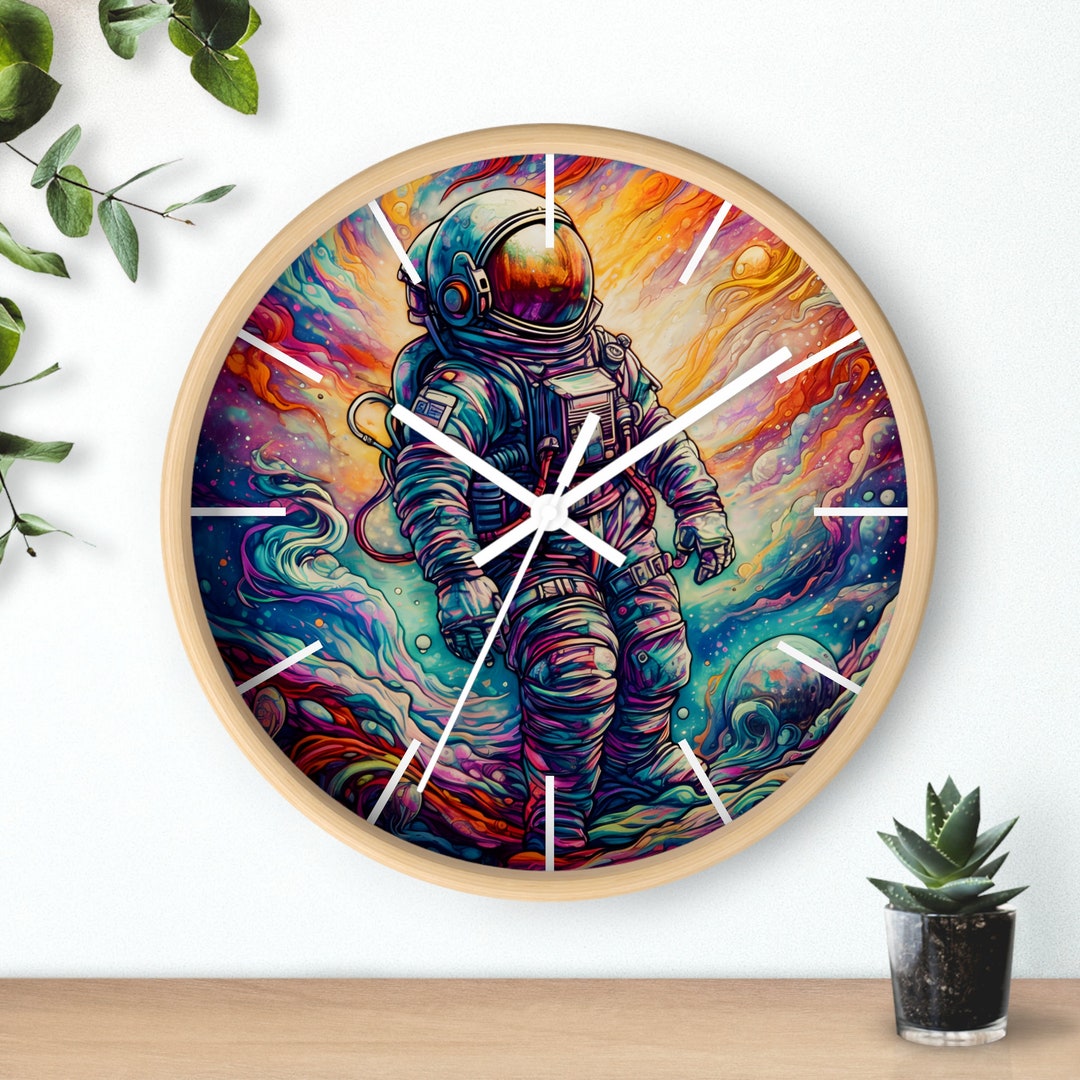 Trippy Astronaut Clock Space Wall Clock - Etsy