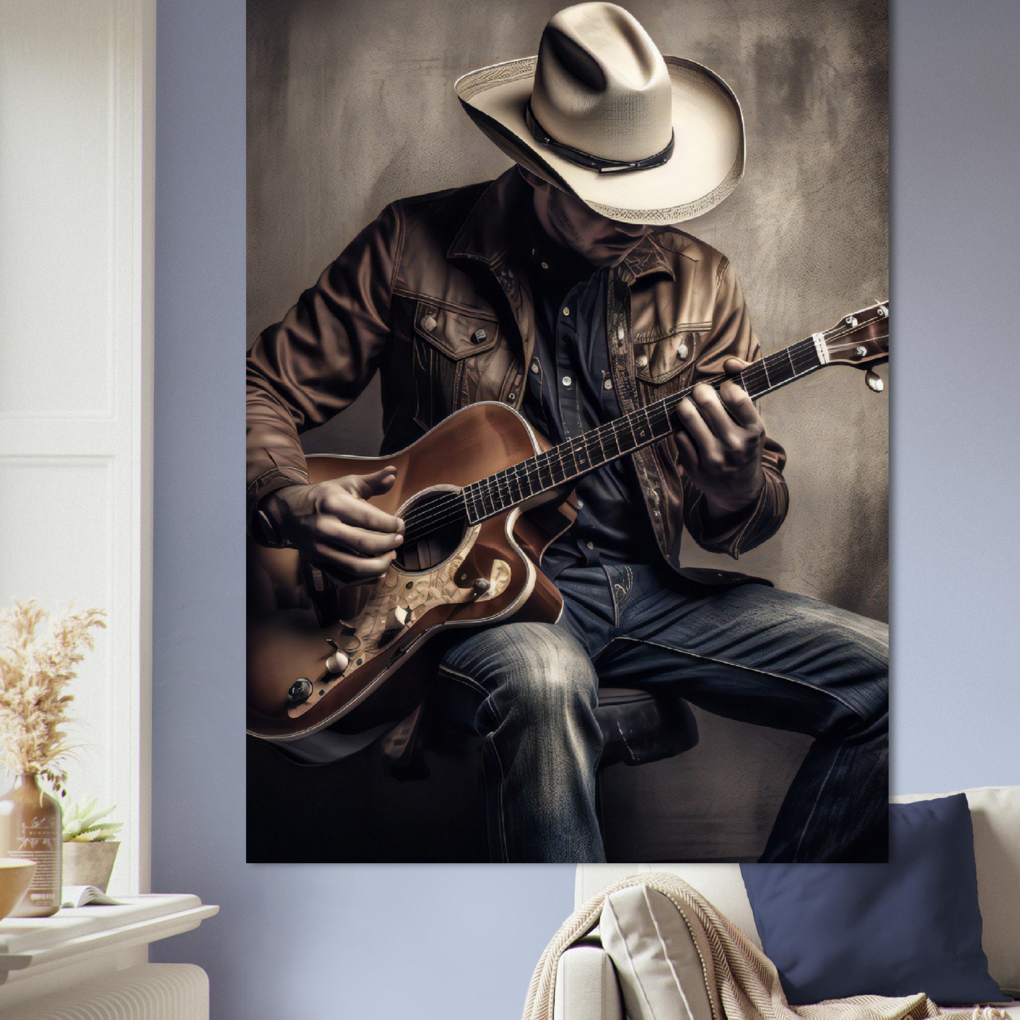 Cowboy Playing Guitar Poster 33x46 Vintage Wall Art Western Poster Man ...