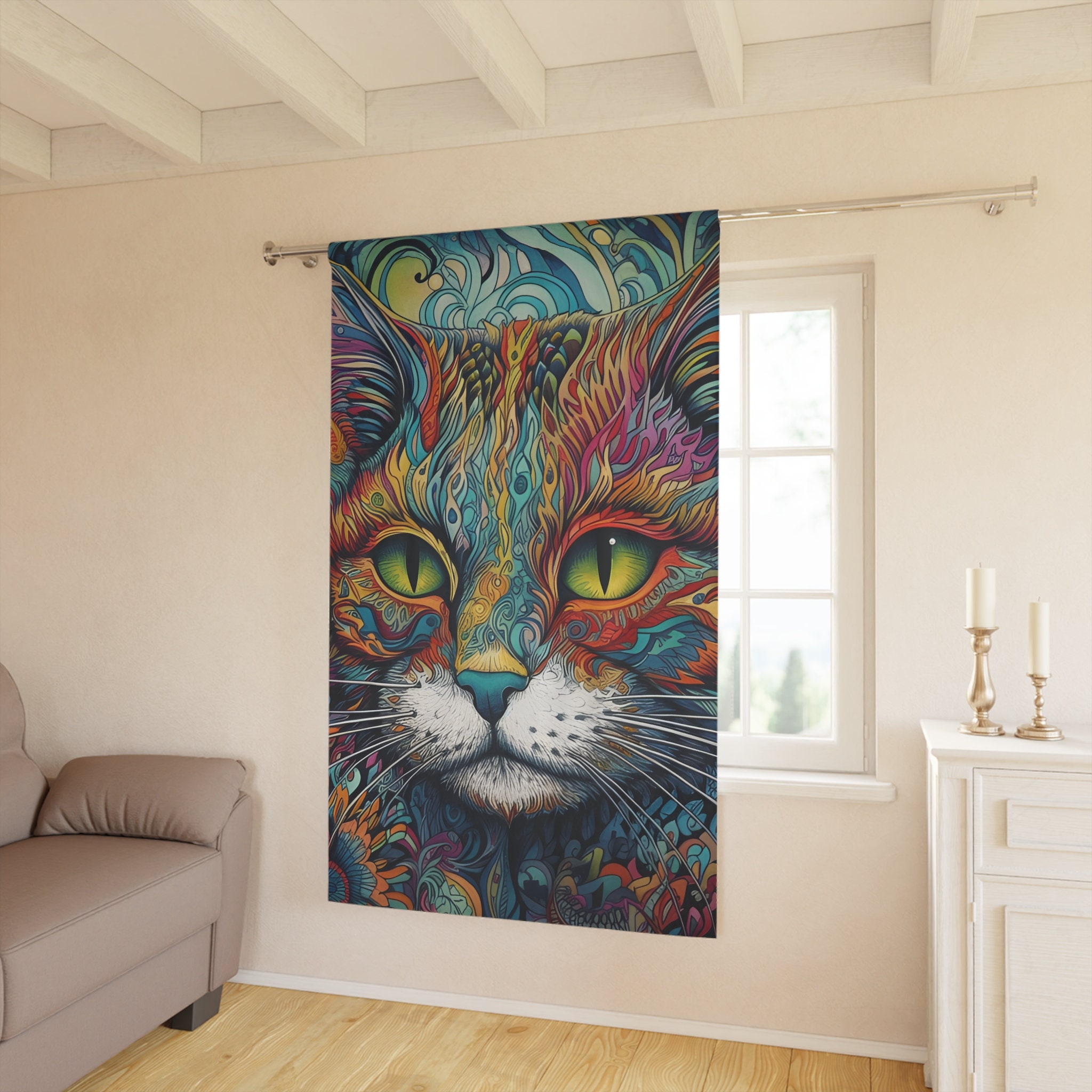 Trippy Cat Window Curtain Trippy Curtain 50x84 Large Window - Etsy