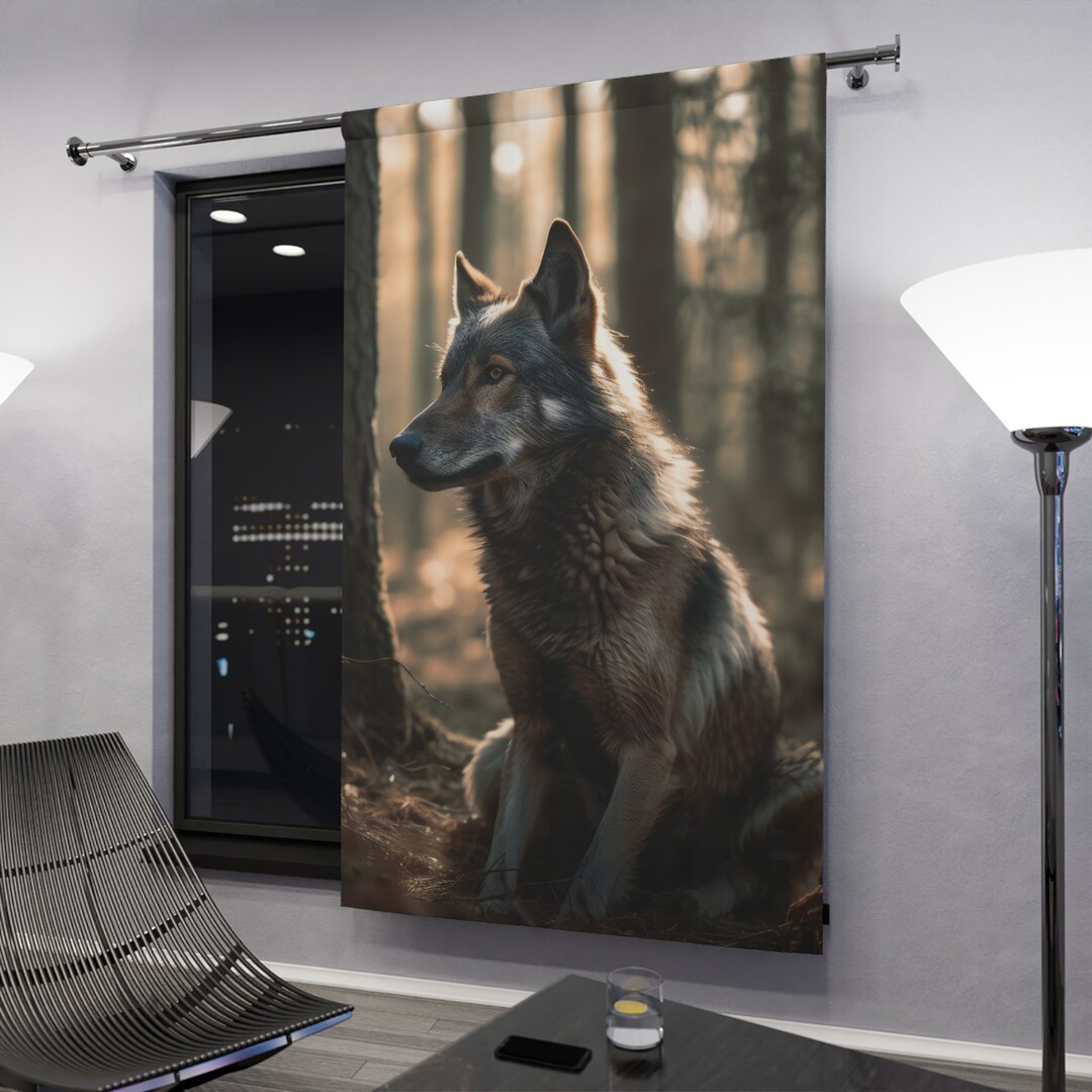 Wolf in the Woods Window Curtain Wolf Window Curtain Cabin Curtains ...