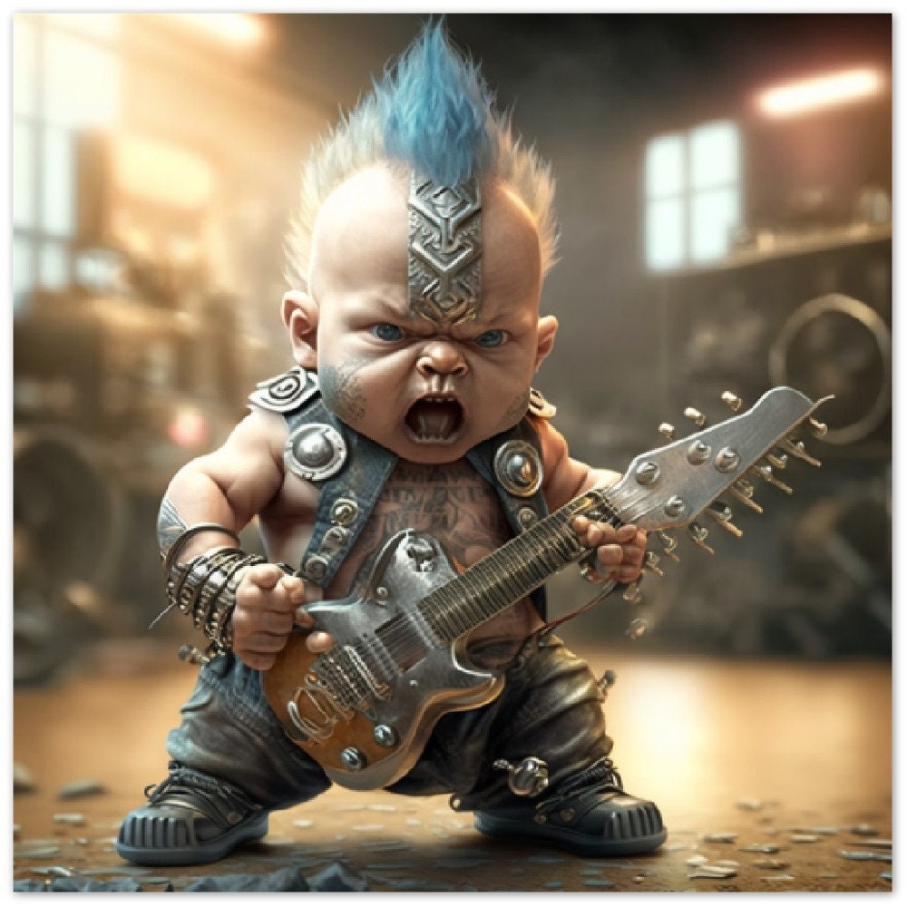 Mohawk Baby Playing Guitar - Etsy