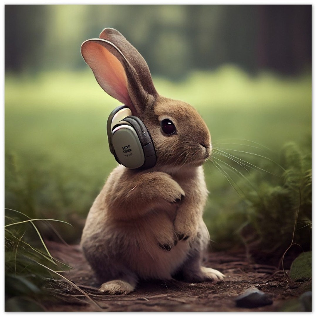 Bunny Rabbit Wearing Headphones V2 Aluminum Wall Art - Etsy