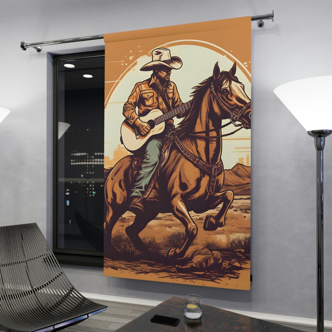 Vintage Cowboy Playing Guitar Designer Window Curtain - Etsy