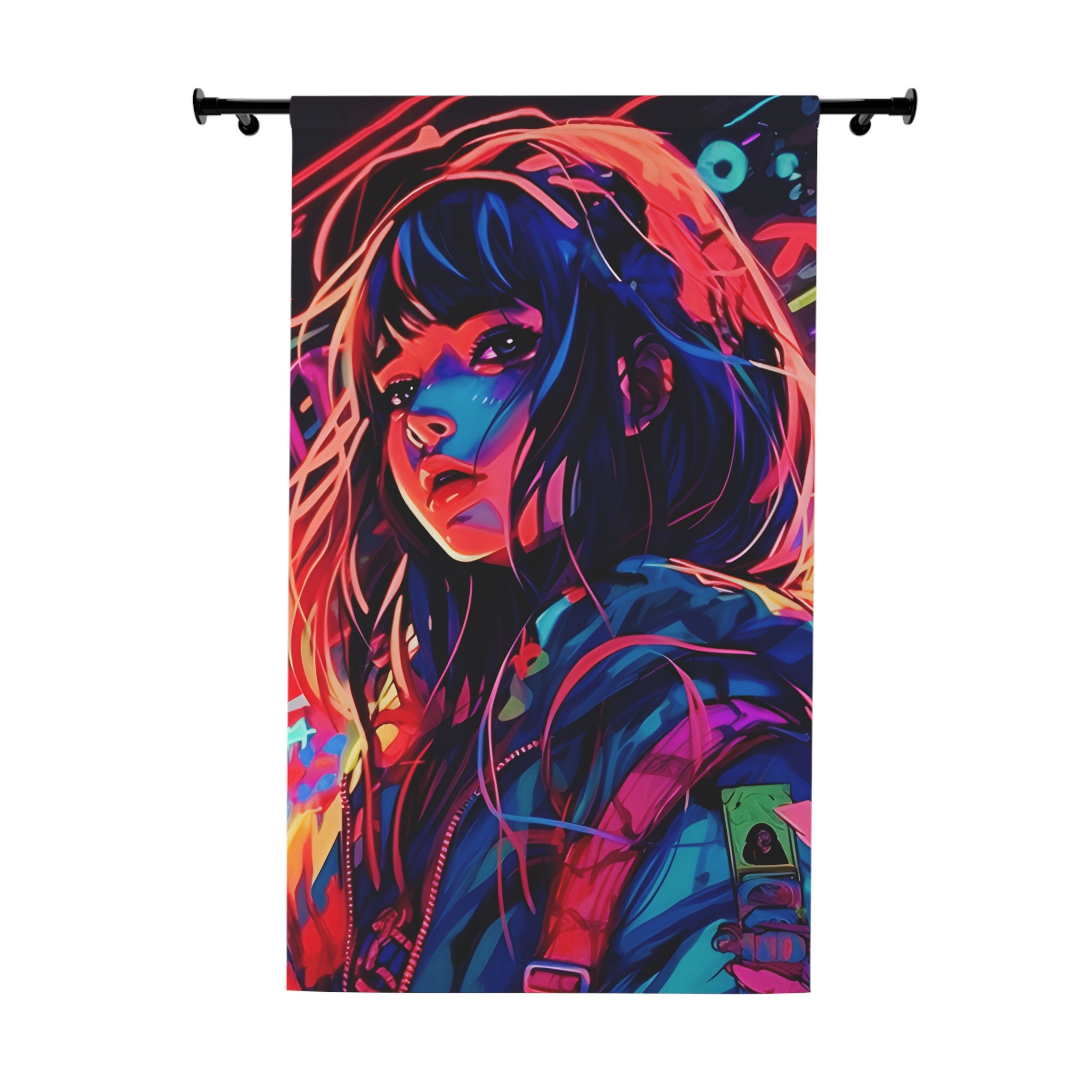 Neon Anime Girl Blackout Window Curtain Anime Window Curtain - Etsy