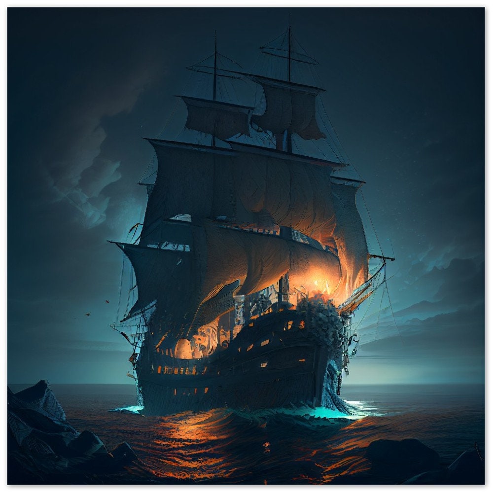 Burning Pirate Ship Aluminum Wall Art - Etsy