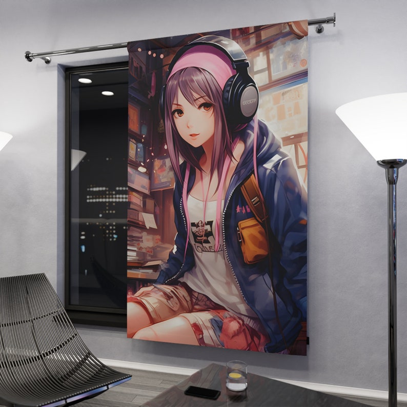 Anime Girl Blackout Window Curtain Anime Window Curtain - Etsy
