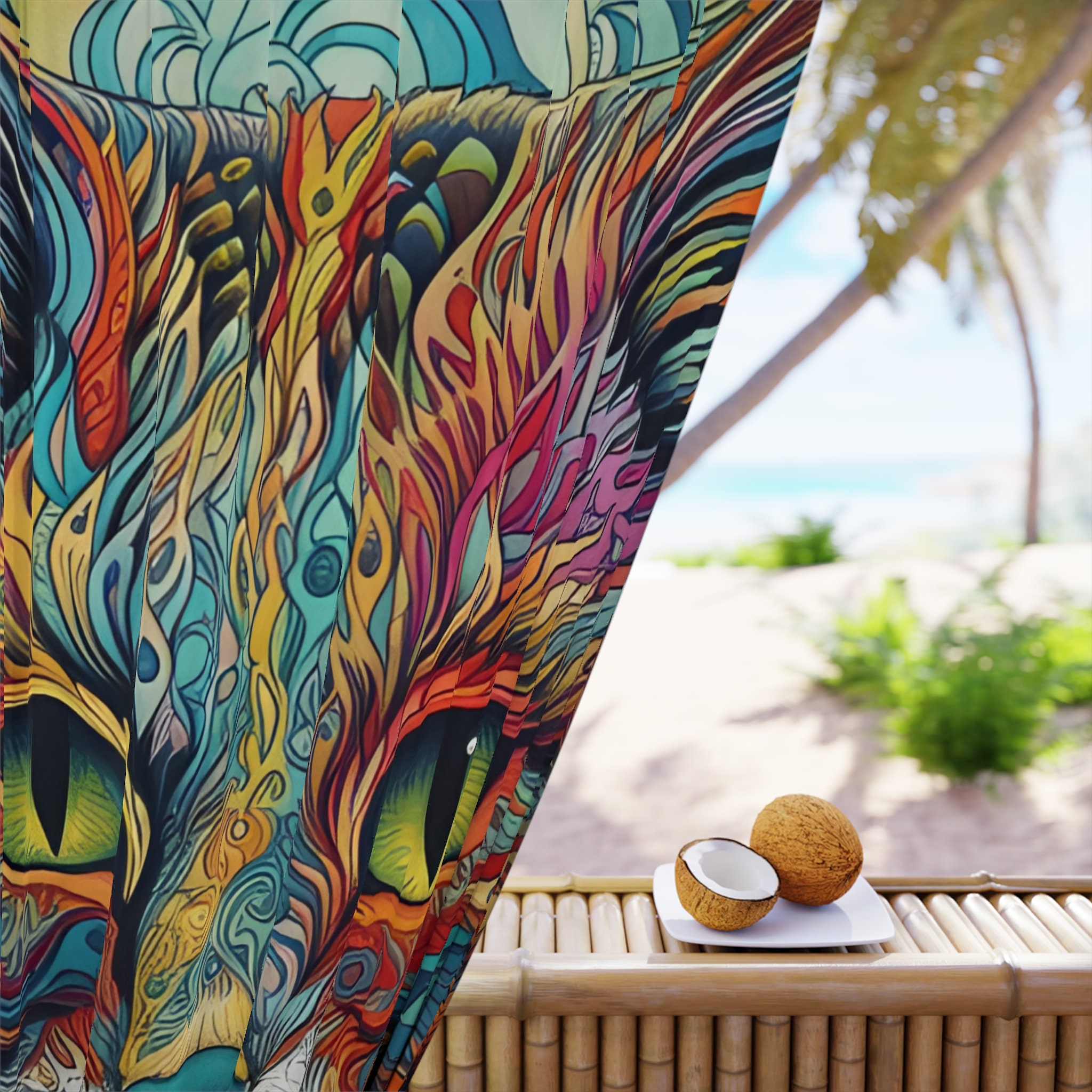 Trippy Cat Window Curtain Trippy Curtain 50x84 Large Window - Etsy