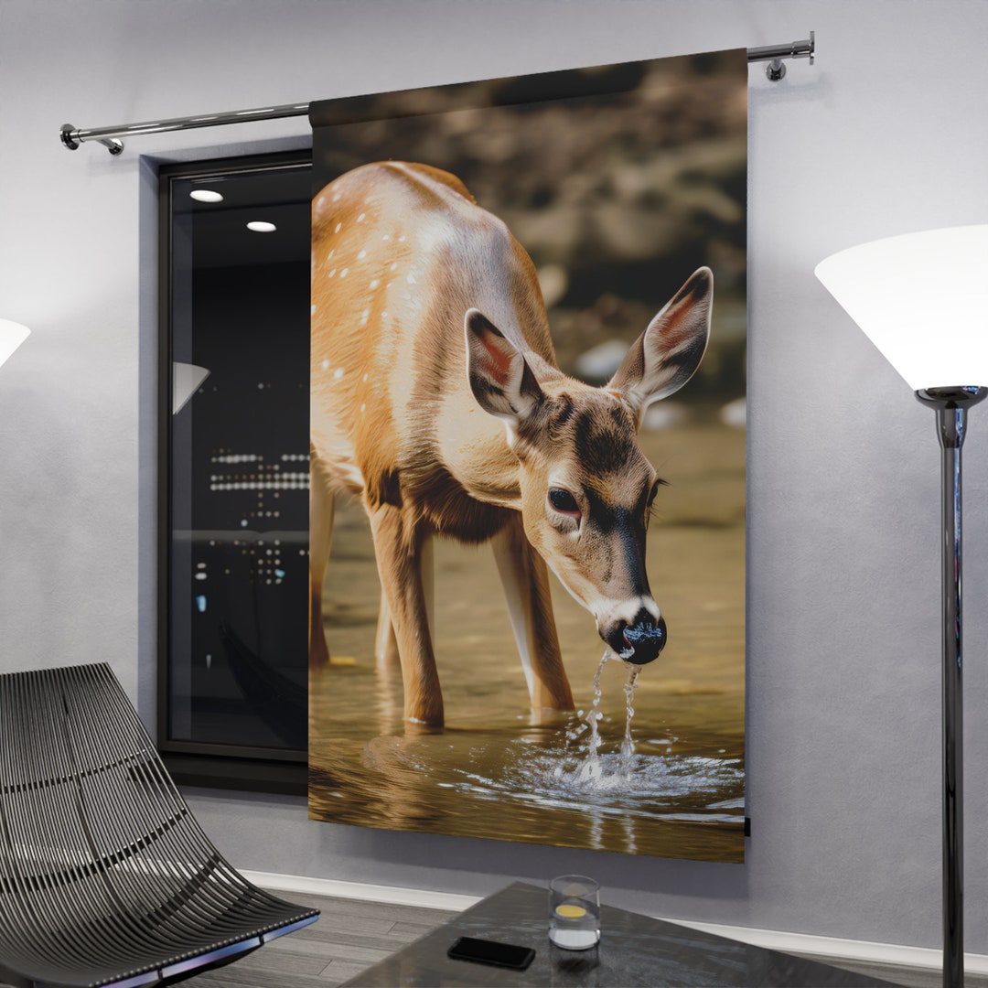 Deer Drinking Out of A River Window Curtain Deer Window Curtain Cabin ...