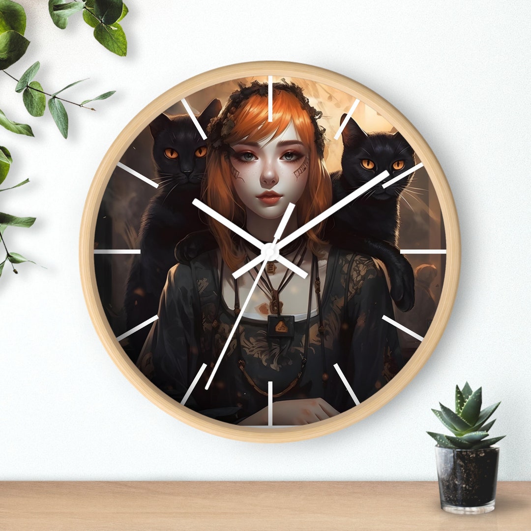 Anime Girl With Cats Clock Anime Wall Clock - Etsy