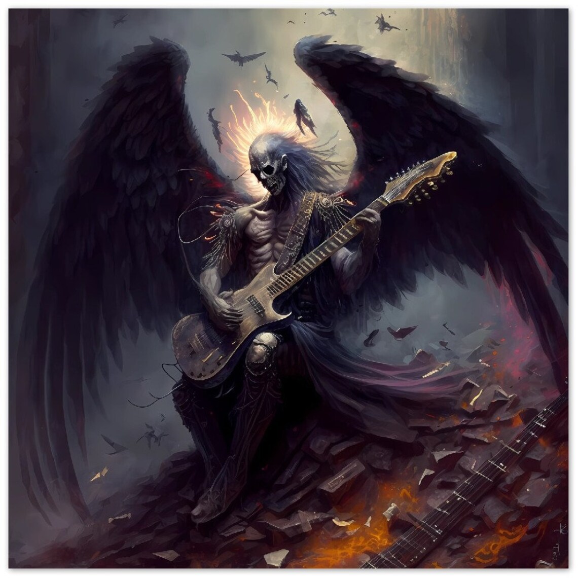 Fallen Angel Playing Guitar Gothic Aluminum Wall Art - Etsy