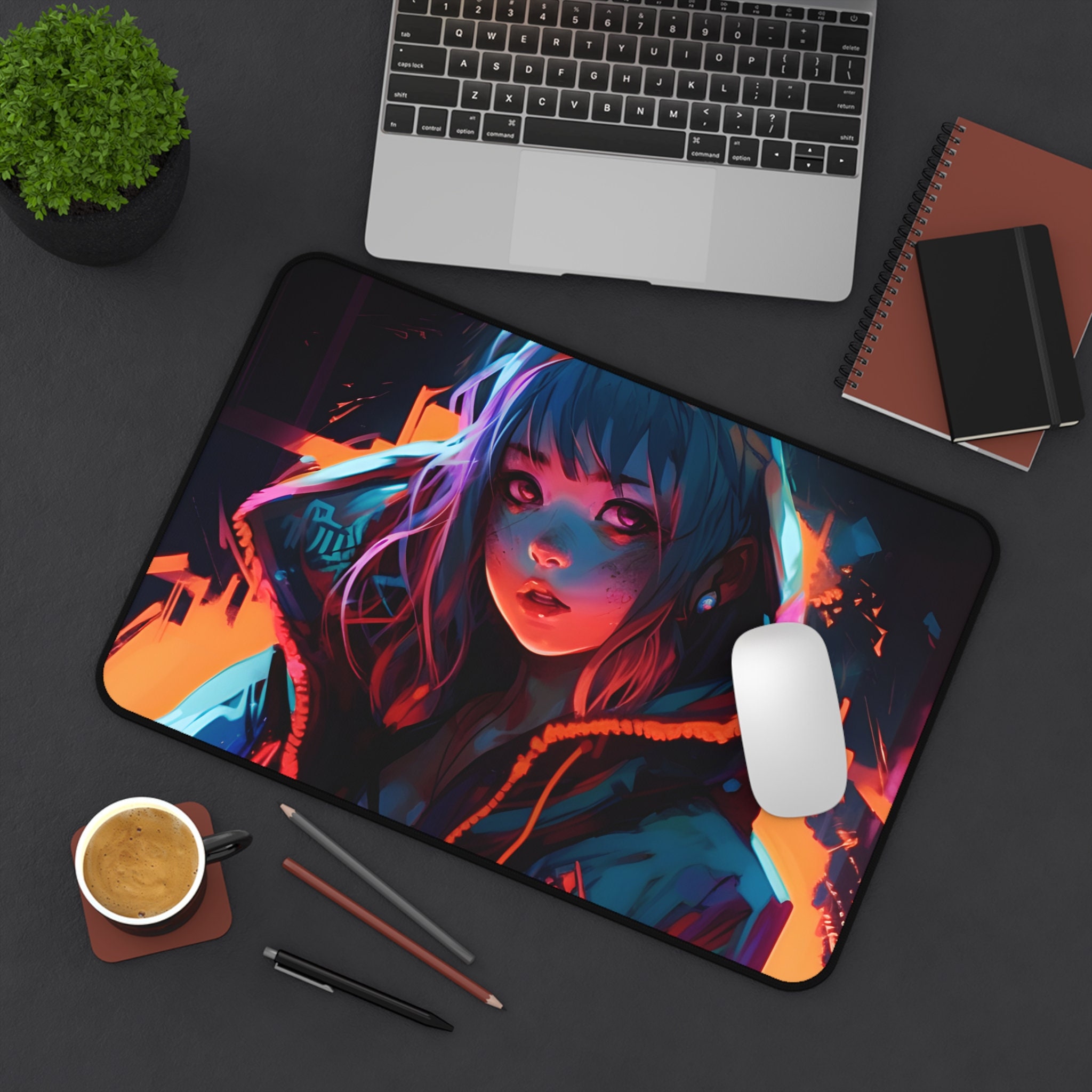 Cyberpunk Anime Girl Desk Mat Anime Mouse Pad Etsy