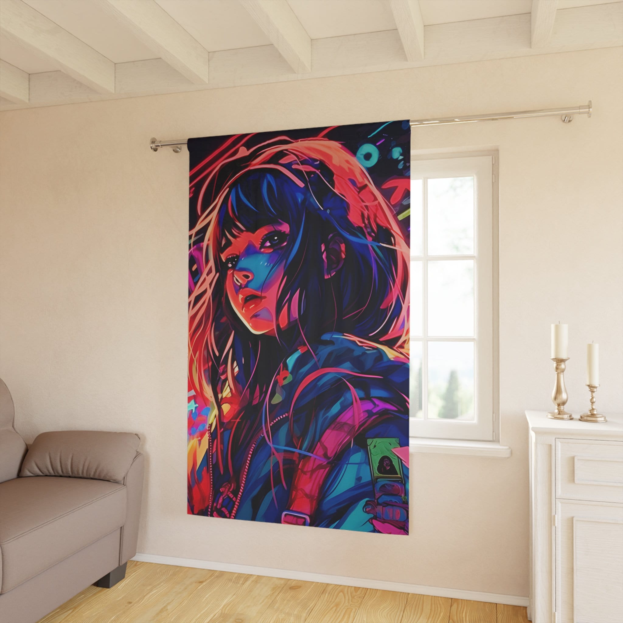 Neon Anime Girl Blackout Window Curtain Anime Window Curtain - Etsy