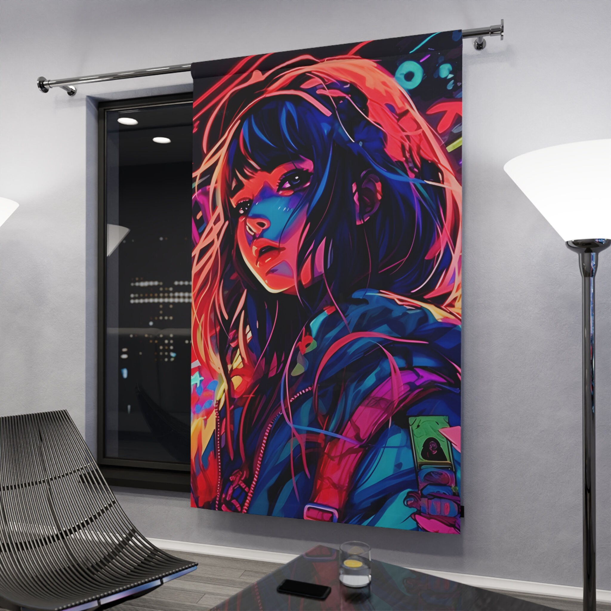 Neon Anime Girl Blackout Window Curtain Anime Window Curtain - Etsy