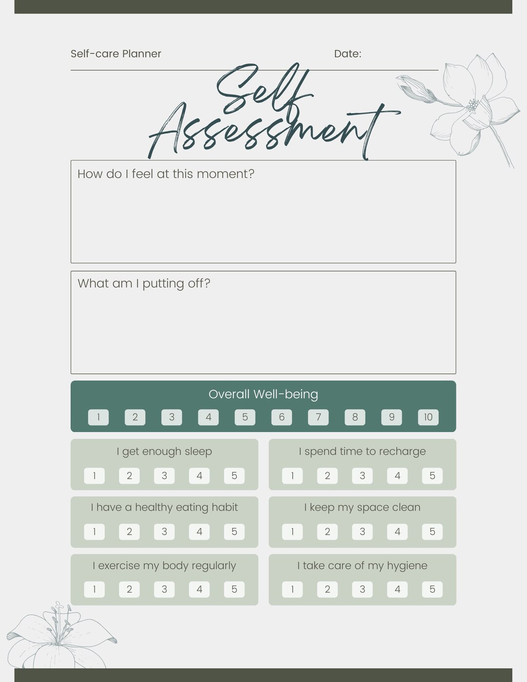 Self Care Planner, Mental Health, Self Assessment, Coping Mechanisms - Etsy