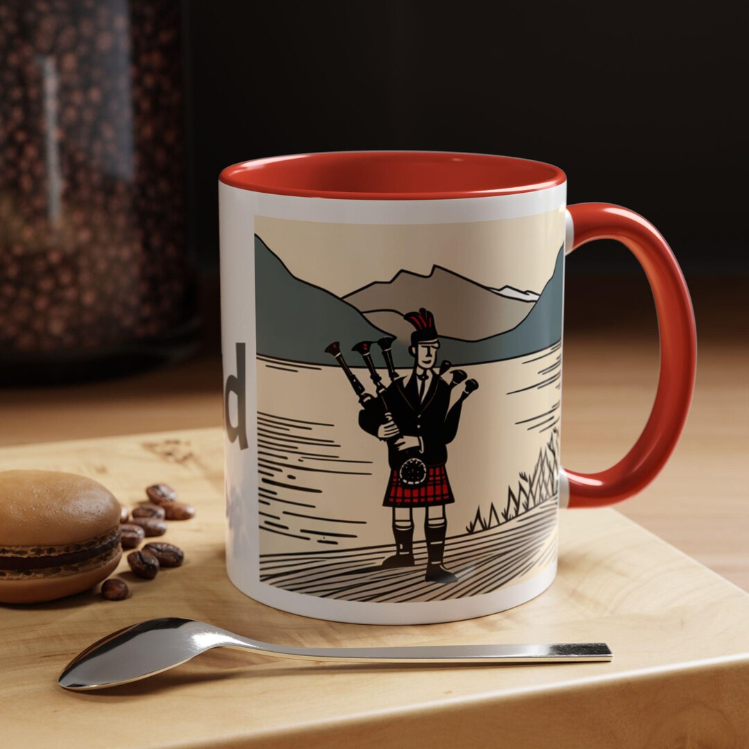 Bagpiper Coffee Mug, Tartan Kilt Highland Scotland Loch Themed Tea Cup ...