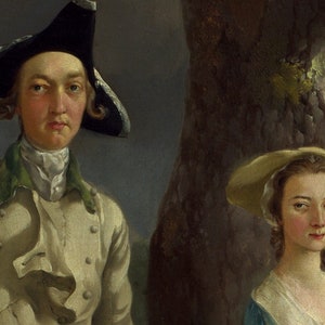 Antique Print of Man Woman and Dog, 1700s Oil Portrait, Vintage Poster ...