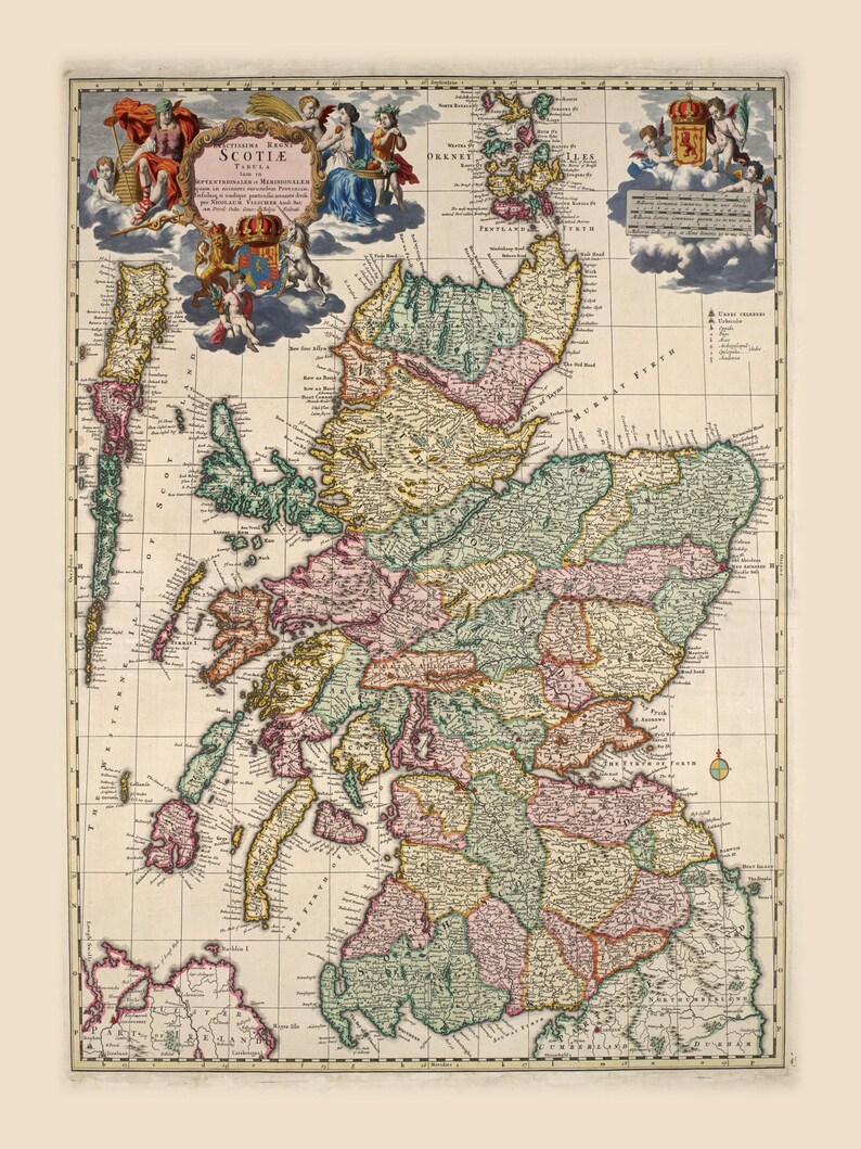 1689 Antique Scotland Map Digital Download | Vintage Wall Art Poster ...