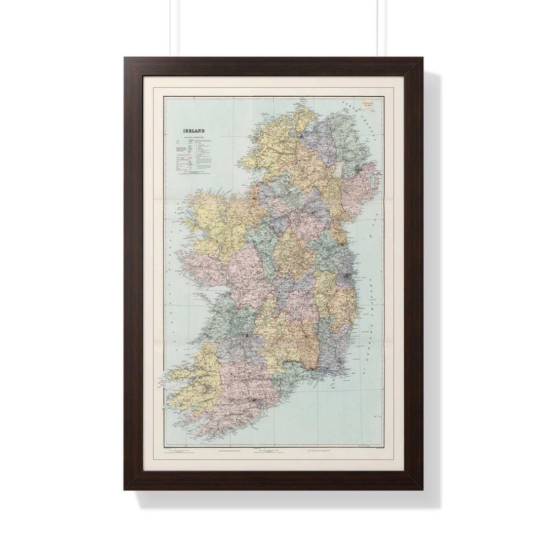 Framed Vintage 1904 Ireland Map | Historic Irish County Map Print | Old ...