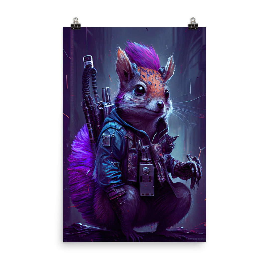 Cyberpunk Squirrels Poster: AI Game Art Game Decor Wall Art - Etsy