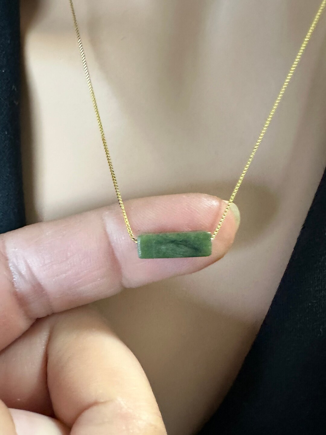 Jade Necklace, Rectangular Jade Choker, Jade Pendant, Green Jade ...